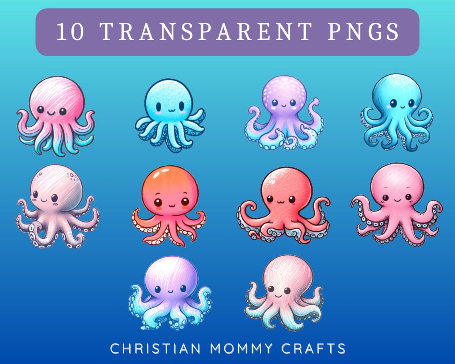 Cute Octopus Clipart, Clipart Bundle, Baby Octopus, Ocean Life, Under ...