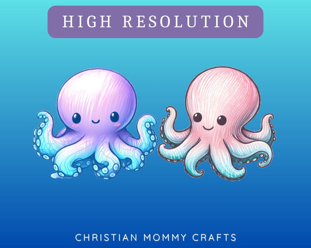 Cute Octopus Clipart, Clipart Bundle, Baby Octopus, Ocean Life, Under ...