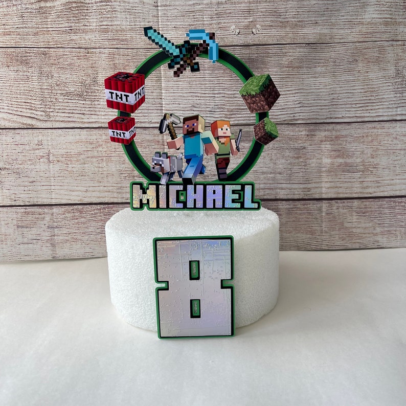 Minecrafter Pixel Cake Topper, Birthday Decoration - Etsy