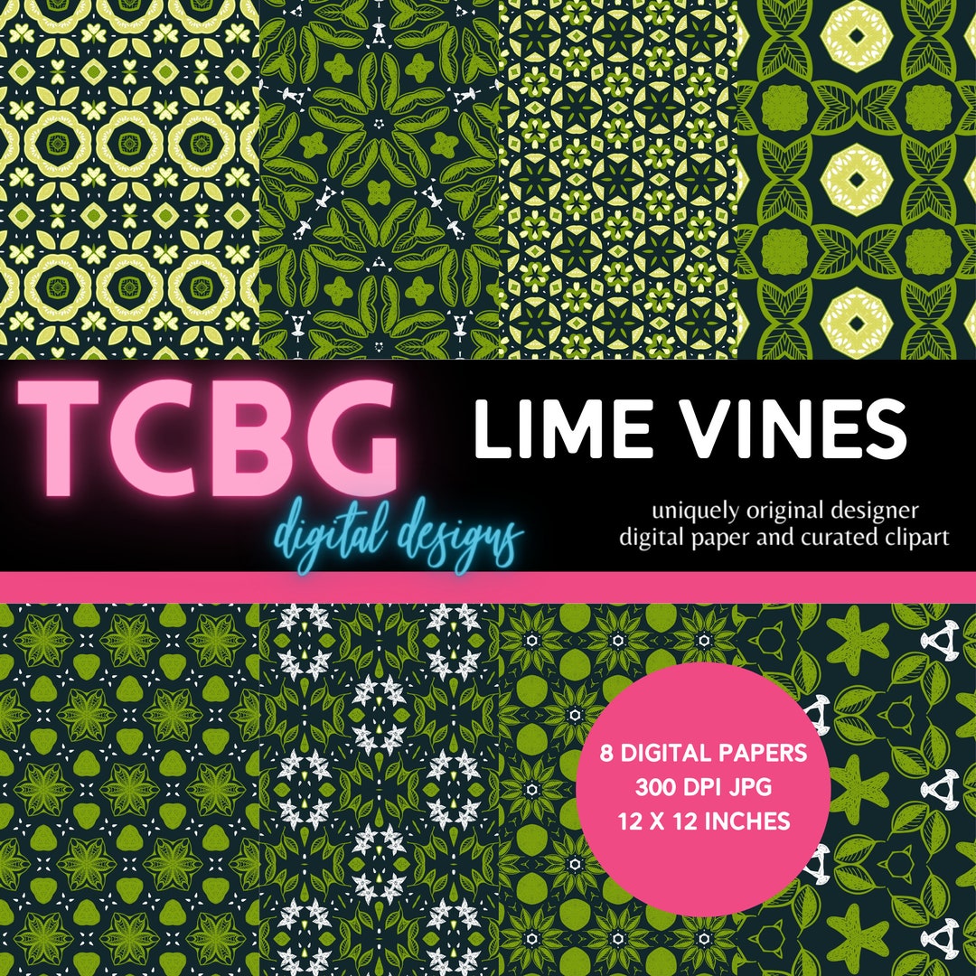 LIME VINES Digital Papers. Digital Download. Scrapbook Papers ...