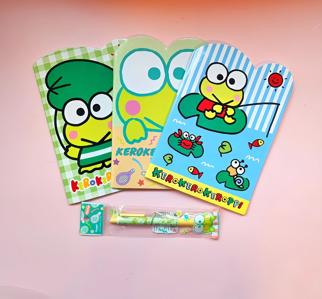 Sanrio Cute Keroppi Notebooks and Pen Set, Kawaii Stationary, Student ...