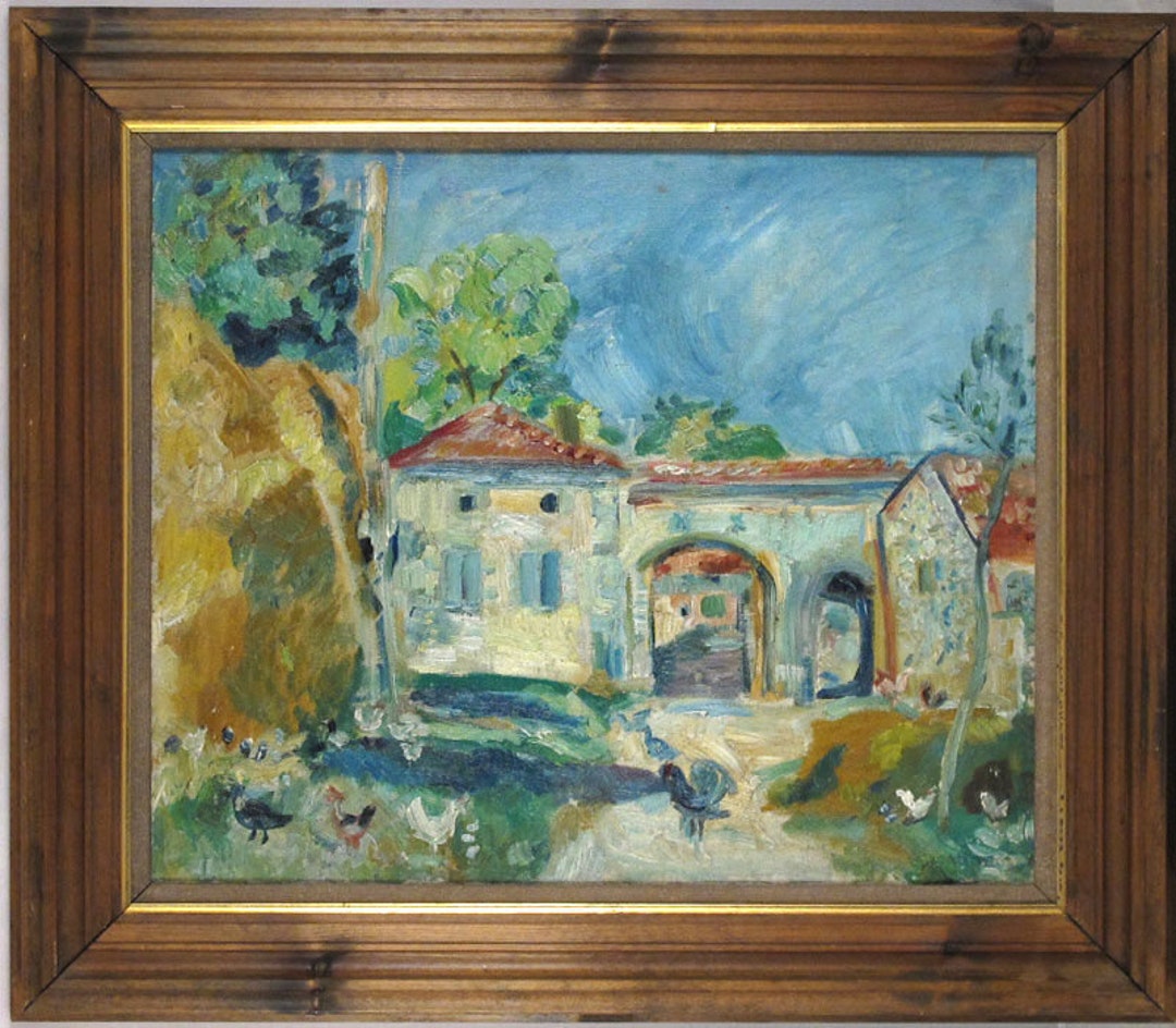 Vintage C.1930's Expressionist Oil/canvas Farm Illegibly Signed Jewish ...