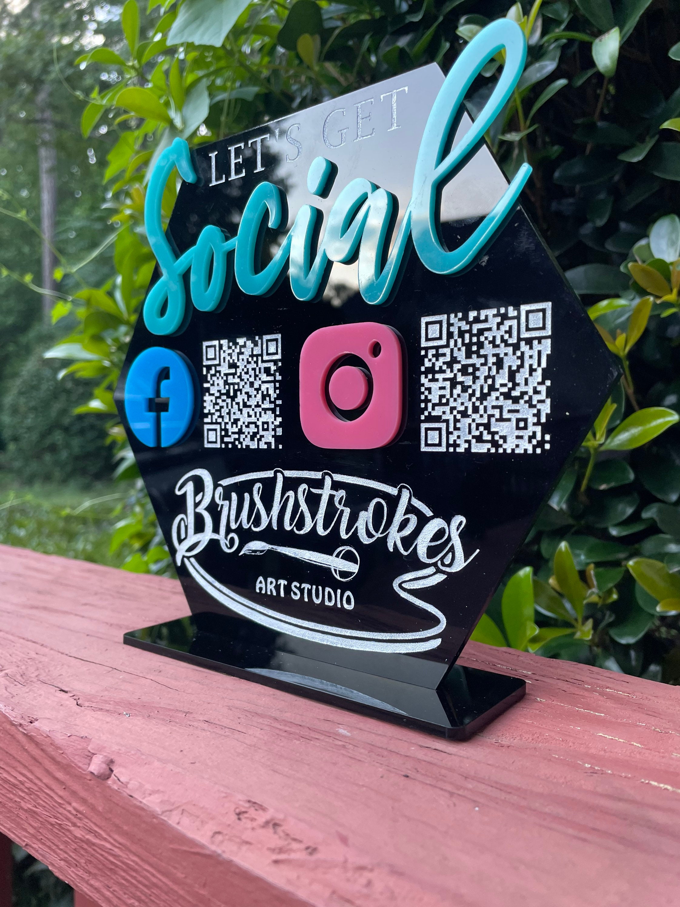 Business Display Sign With 2 Scannable QR Codes, Let's Get Social - Etsy