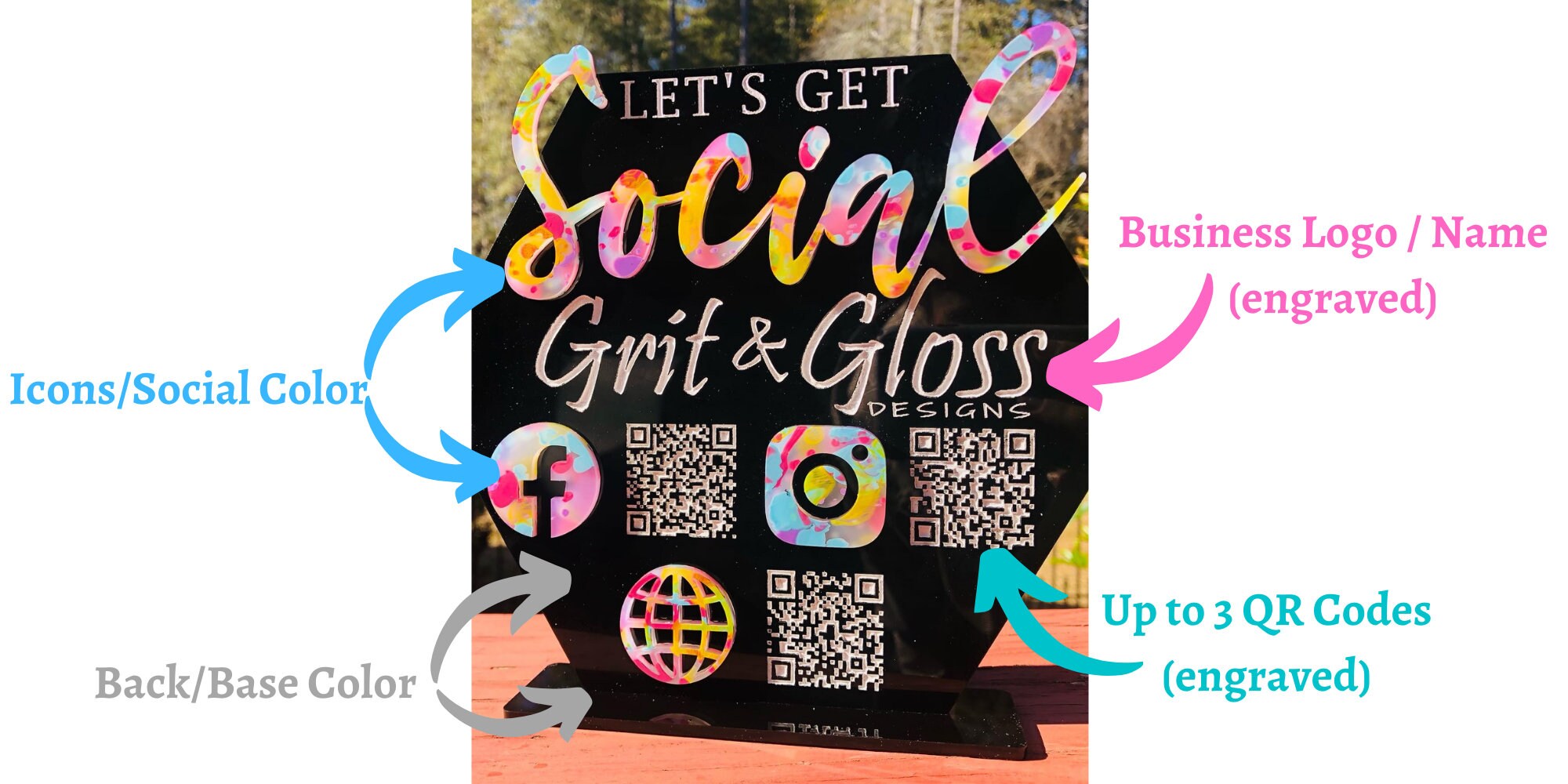Business Display Sign With 2 Scannable QR Codes, Let's Get Social - Etsy