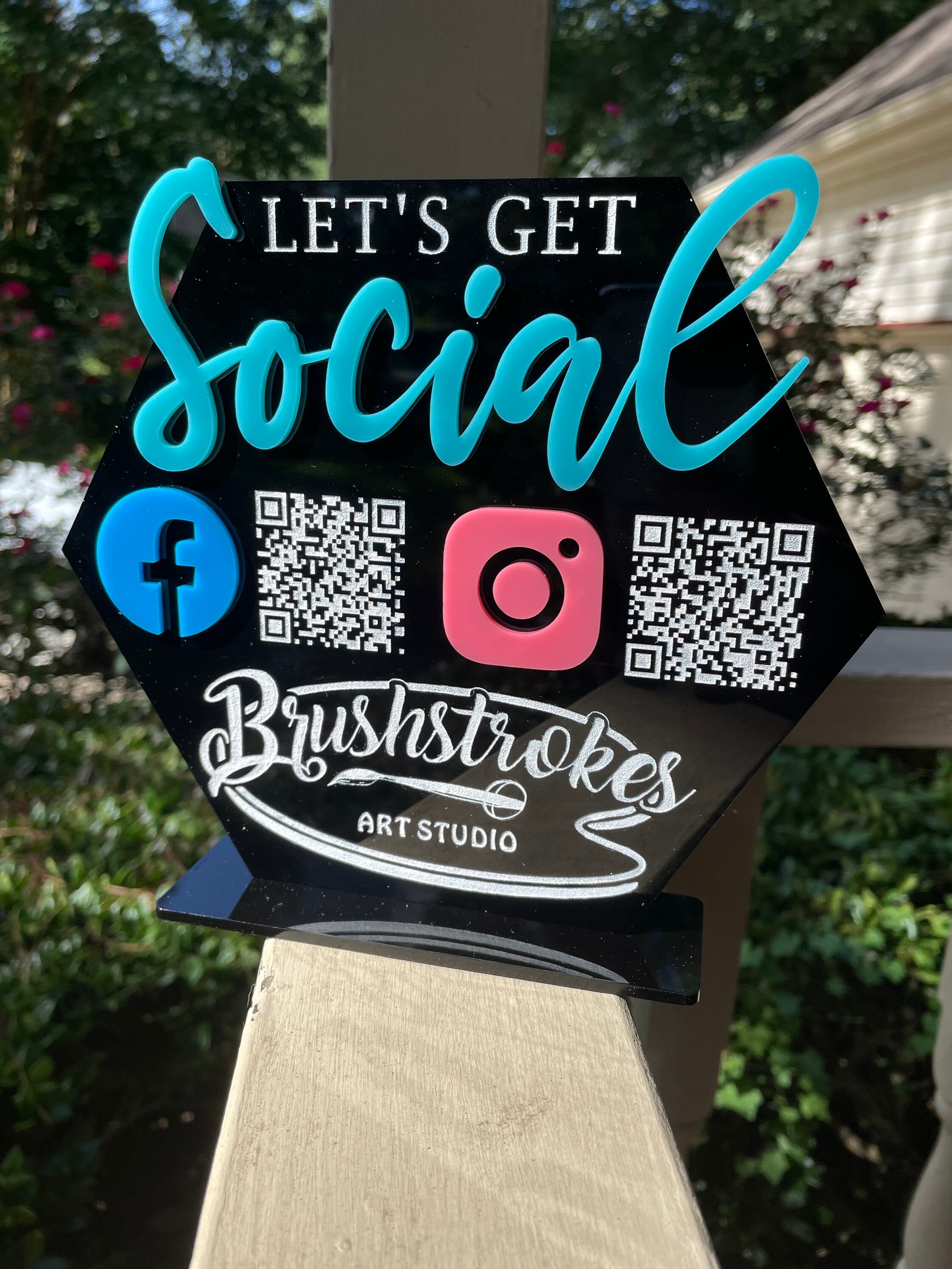 Business Display Sign With 2 Scannable QR Codes, Let's Get Social - Etsy