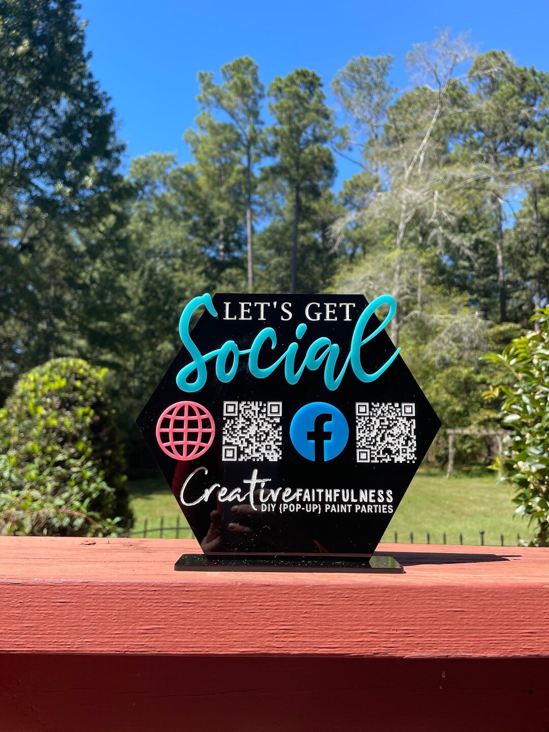 Business Display Sign With 2 Scannable QR Codes, Let's Get Social - Etsy