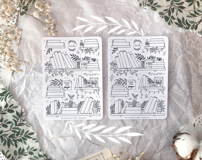 Bookshelf Book Reading Tracker Sticker Sheet Planning Stickers, Journal ...