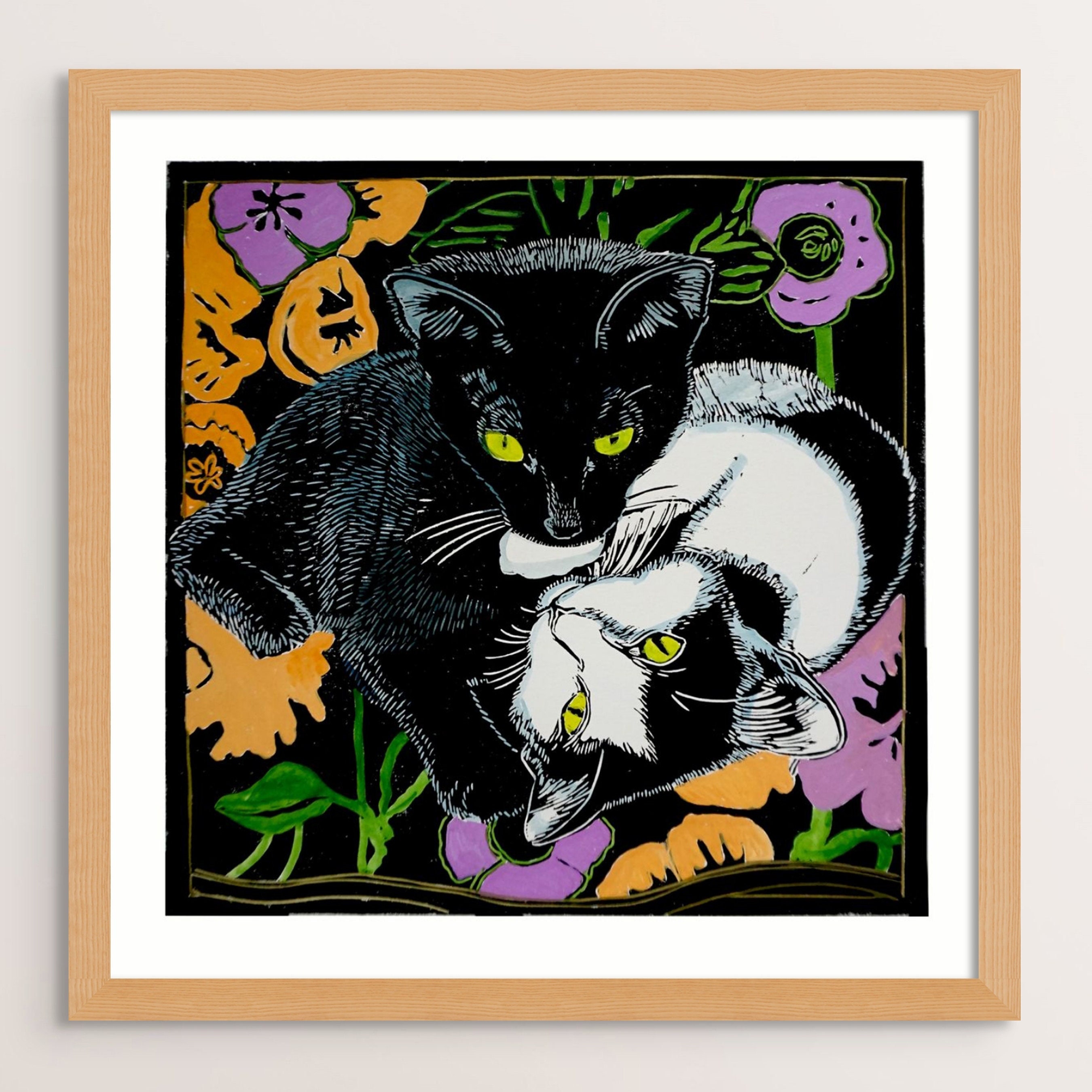 Two Kittens Original Linocut Print/cats Linocut/cats Art - Etsy