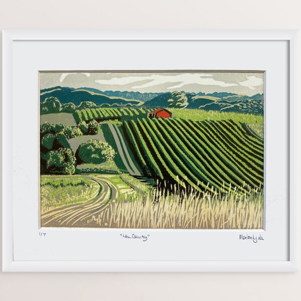 Linocut Landscape - Etsy