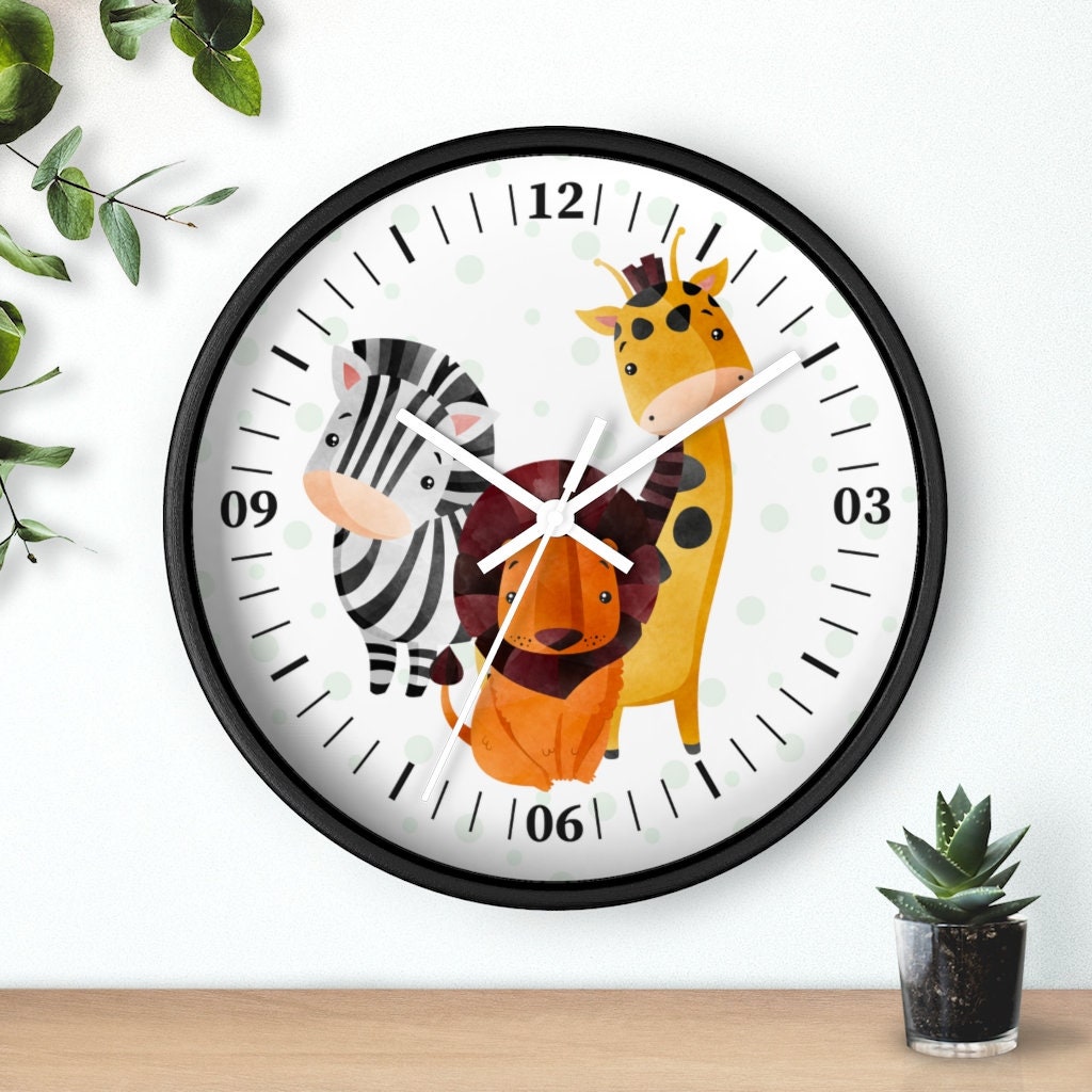 Jungle Animal Wall Clock, Lion Zebra Giraffe, Safari Kids Room, Jungle ...