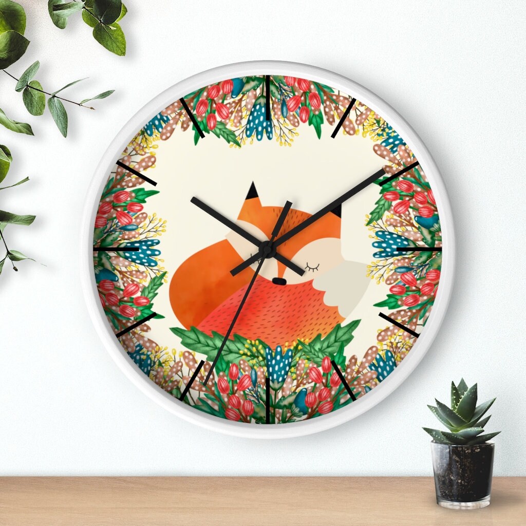 Sleeping Fox Wall Clock, Colourful Wall Decoration, Cute Fox Clock ...