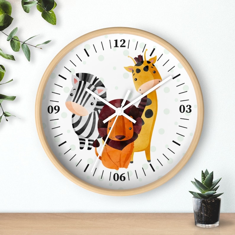 Jungle Animal Wall Clock, Lion Zebra Giraffe, Safari Kids Room, Jungle ...