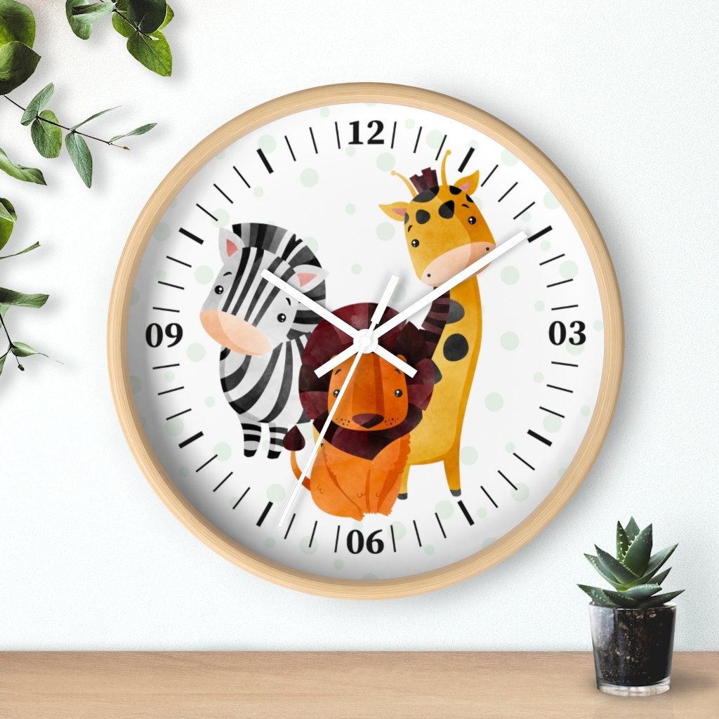Jungle Animal Wall Clock, Lion Zebra Giraffe, Safari Kids Room, Jungle ...