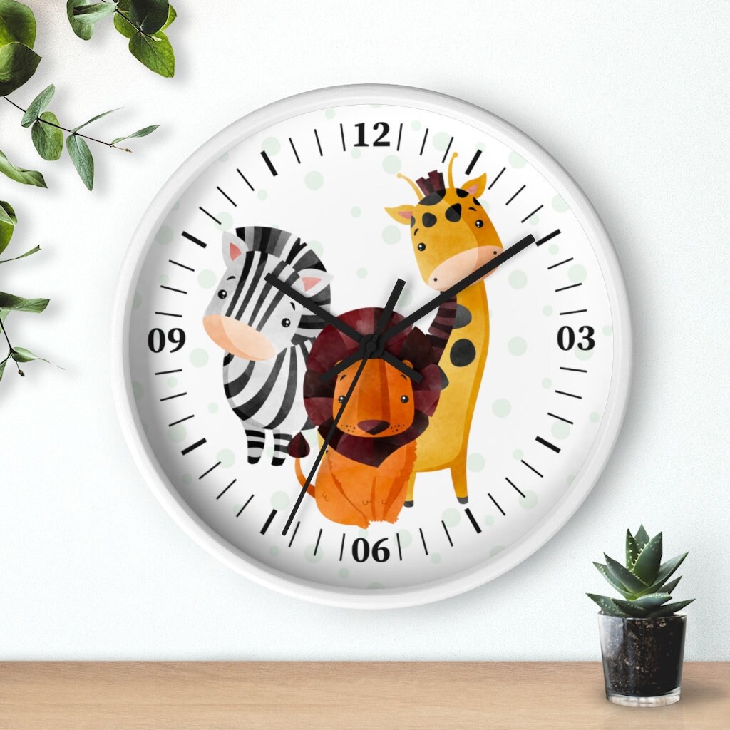 Jungle Animal Wall Clock, Lion Zebra Giraffe, Safari Kids Room, Jungle ...