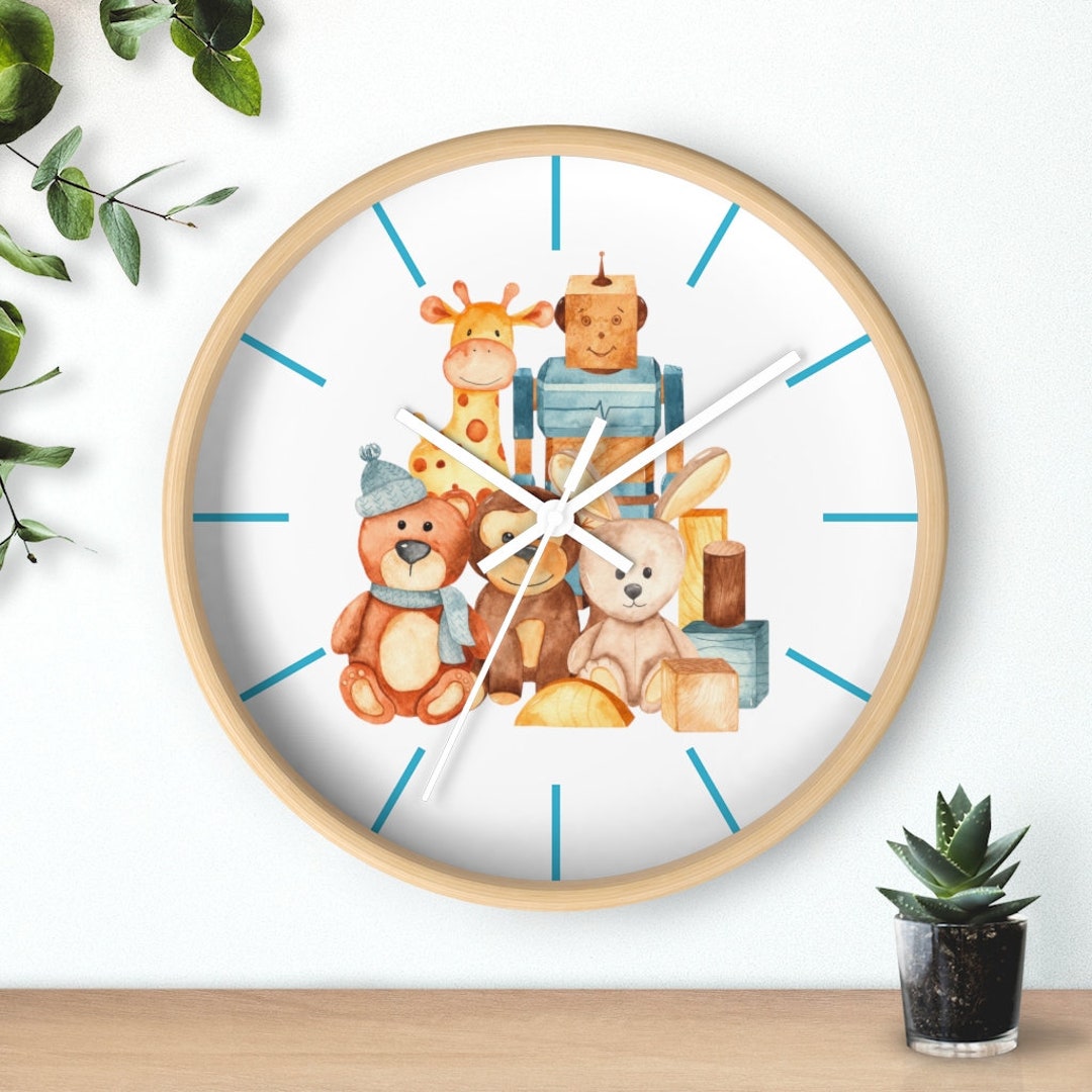Vintage Toys Wall Clock, Wooden Toys Kids Room, Baby Shower Gift Set ...