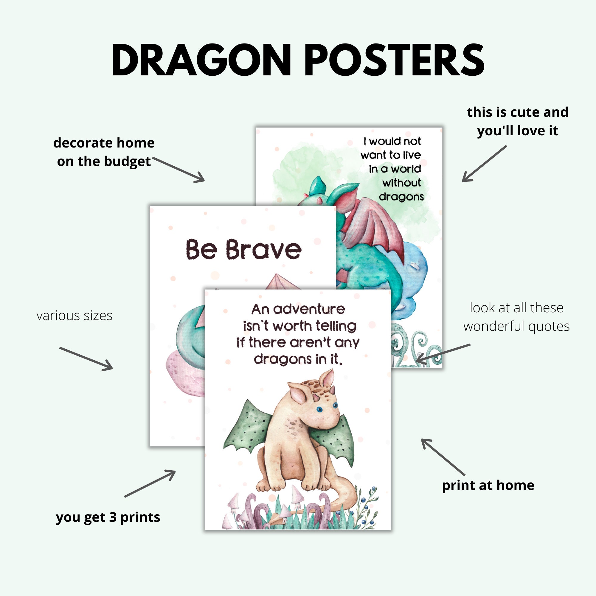 Pastel Dragons DIGITAL DOWNLOAD Home Decor Prints Print at - Etsy
