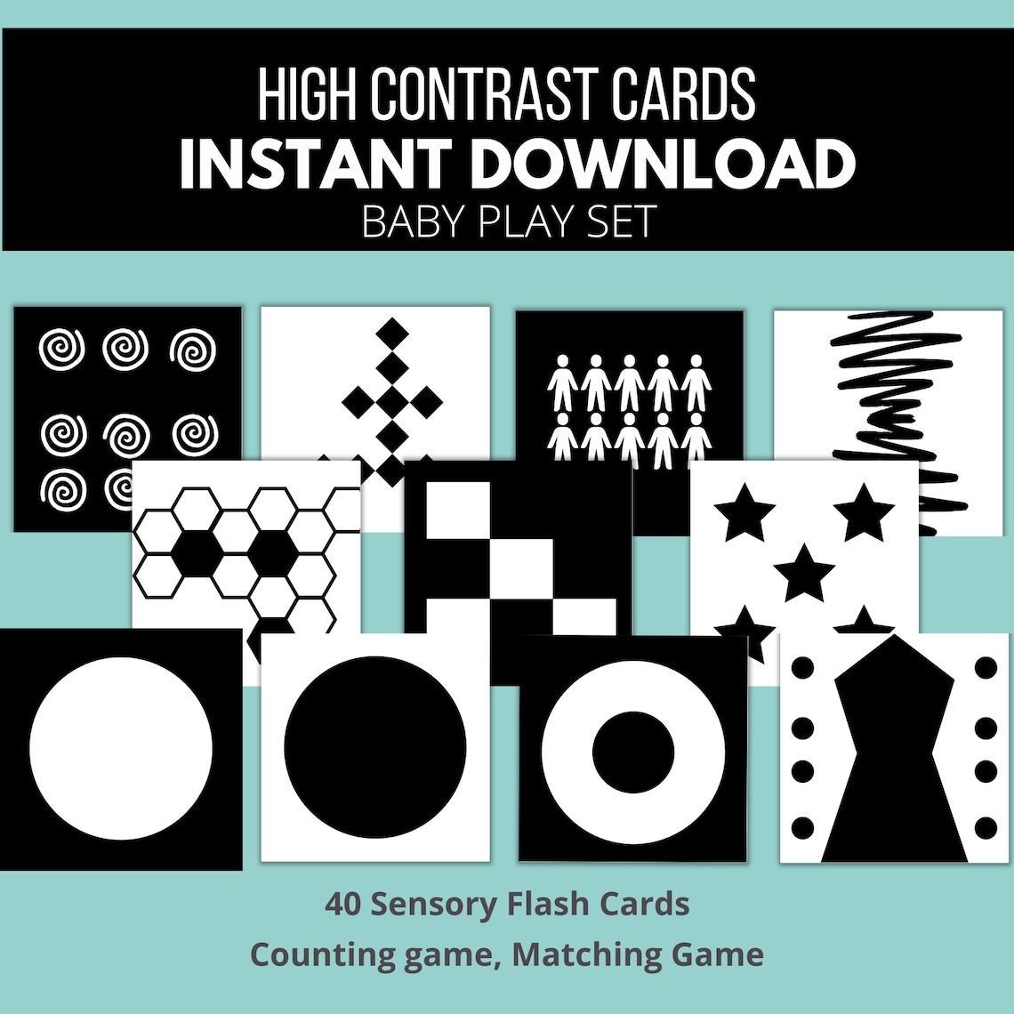 DIGITAL DOWNLOAD High Contrast Baby Cards, Printable Montessori Sensory ...