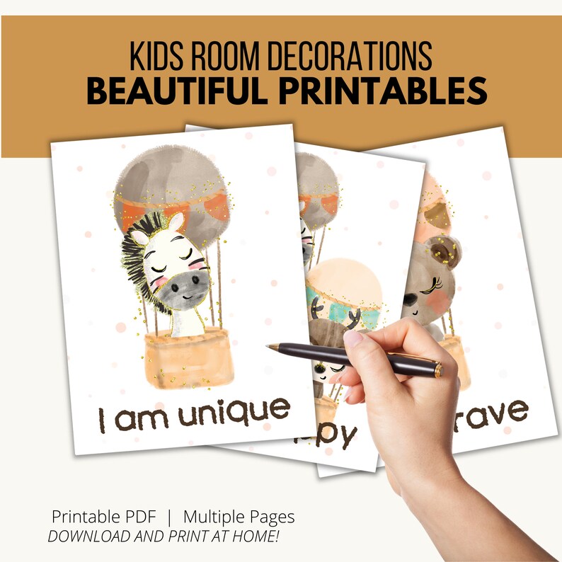 Cute Animals in the Air Balloons DIGITAL DOWNLOAD, Kids Room Printables ...