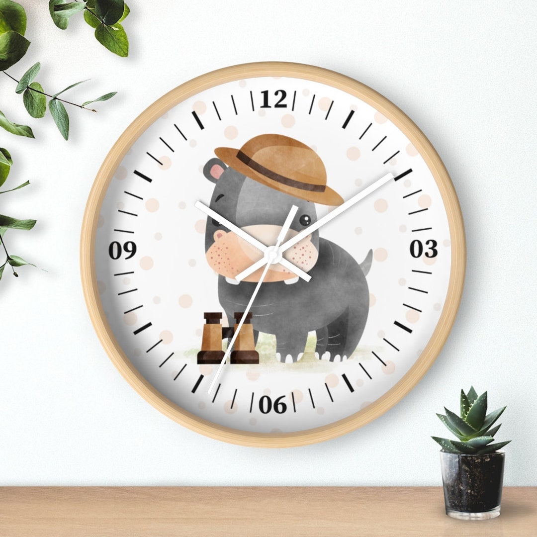Safari Hippo Wall Clock, Jungle Animals Set, Safari Themed Room, Baby ...