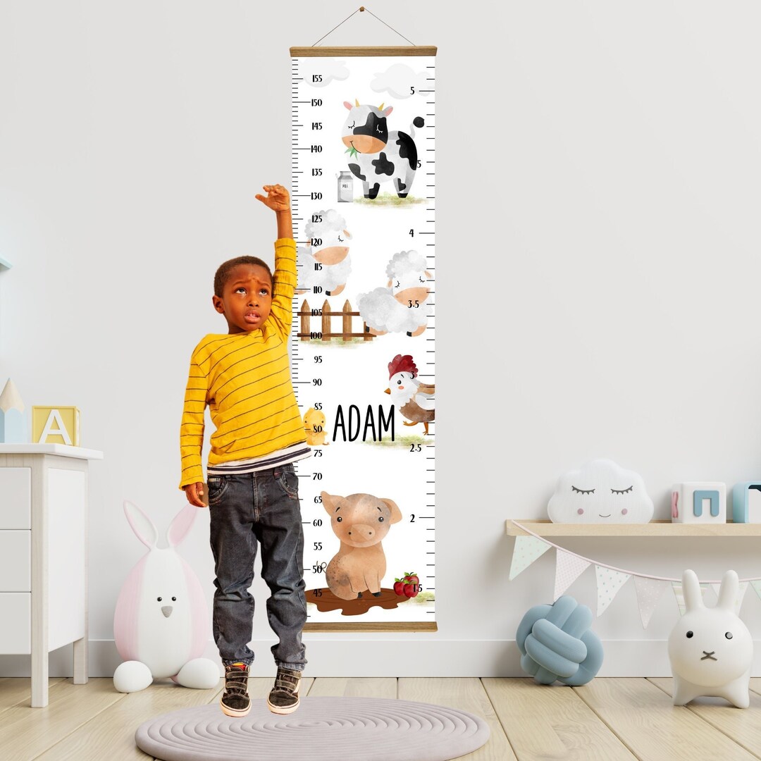 Farm Animals Customised Height Chart, Nursery Decor, 1st Birthday Gift ...