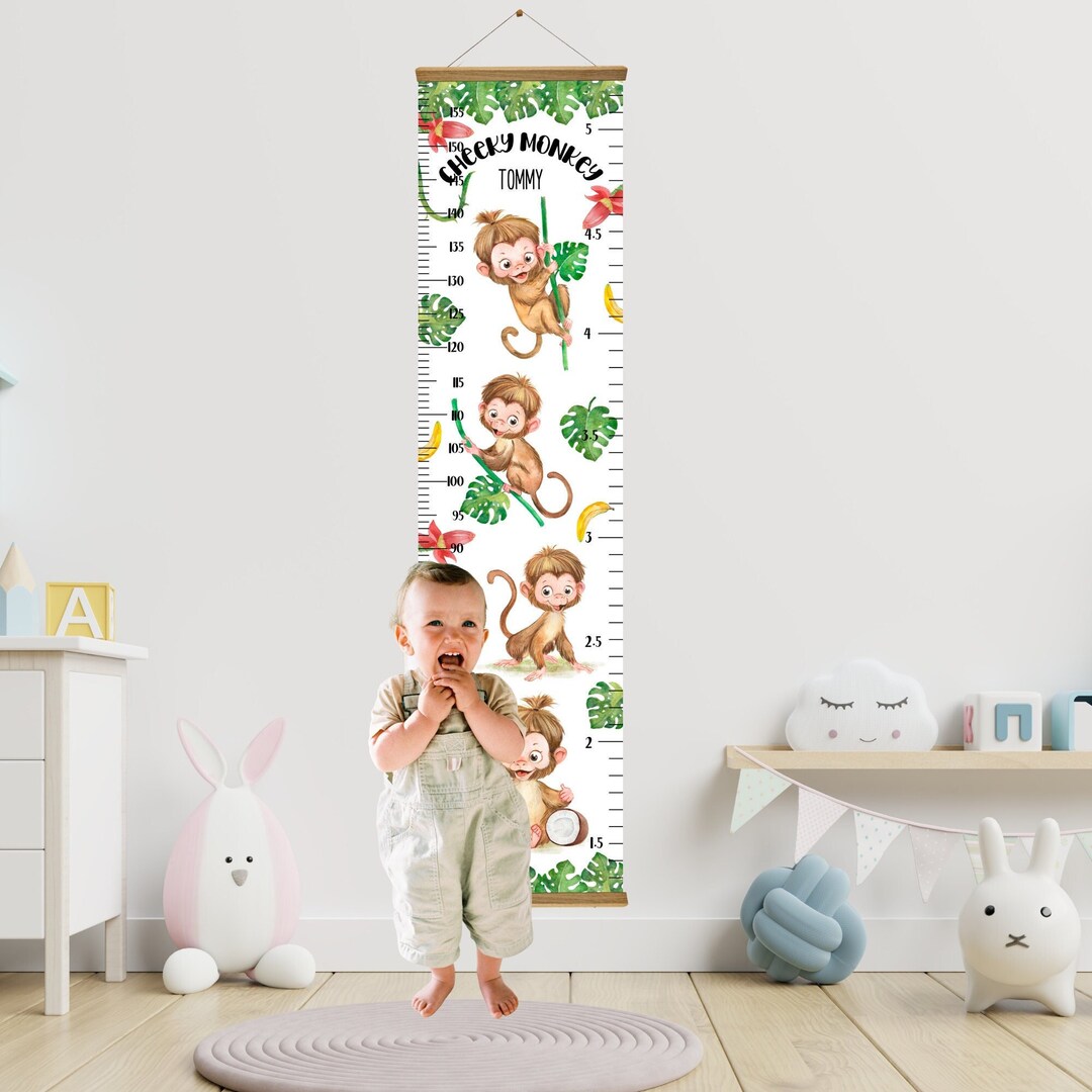 Customised Monkey Height Chart, Nursery Decor, 1st Birthday Gift ...