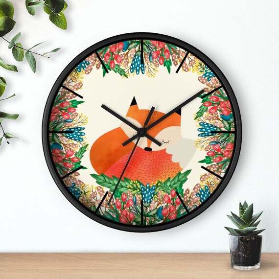 Sleeping Fox Wall Clock Colourful Wall Decoration Cute Fox - Etsy