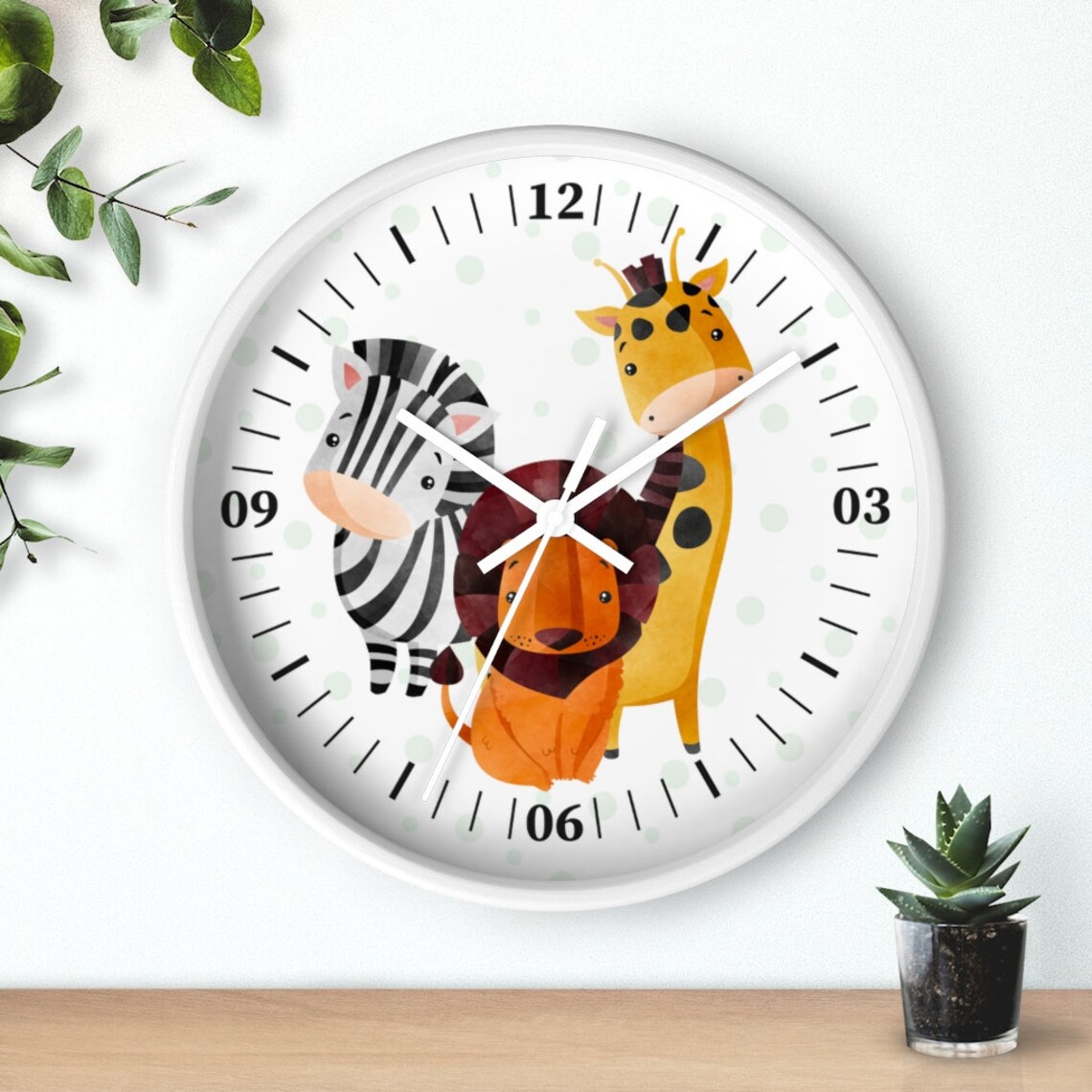 Jungle Animal Wall Clock, Lion Zebra Giraffe, Safari Kids Room, Jungle ...