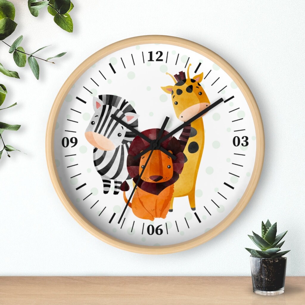 Jungle Animal Wall Clock, Lion Zebra Giraffe, Safari Kids Room, Jungle ...