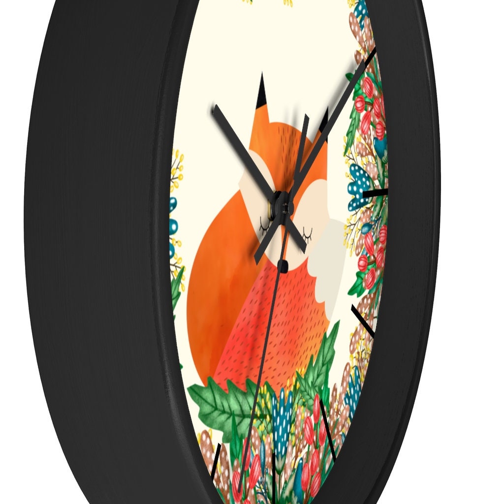 Sleeping Fox Wall Clock, Colourful Wall Decoration, Cute Fox Clock ...