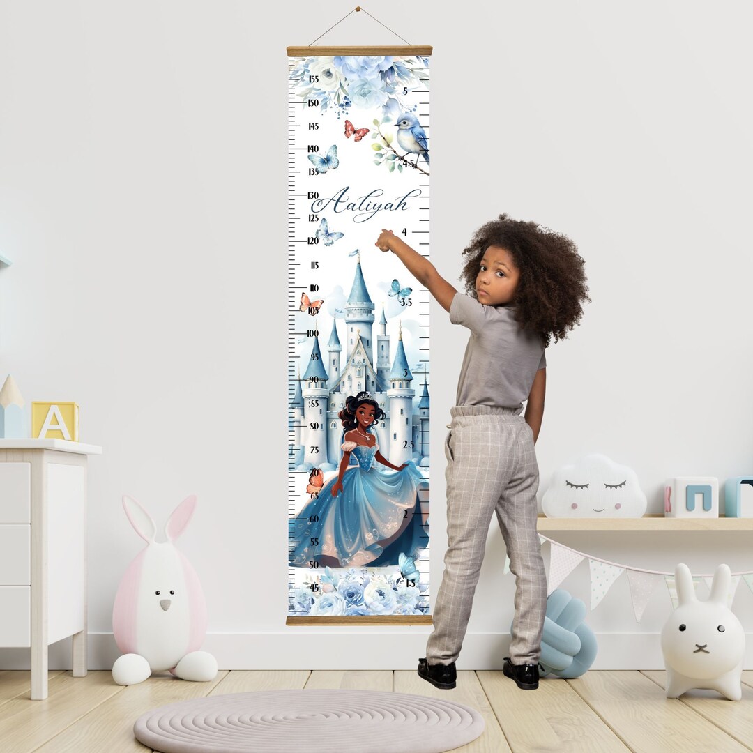 Cinderella Personalised Growth Chart, Customised Black Princess Height ...