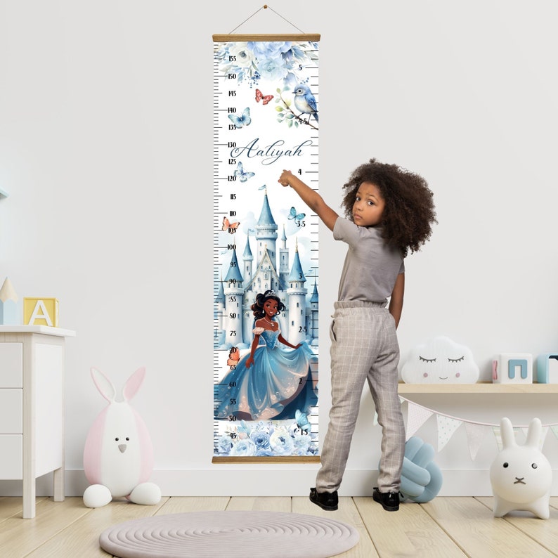 Cinderella Personalised Growth Chart, Customised Black Princess Height ...
