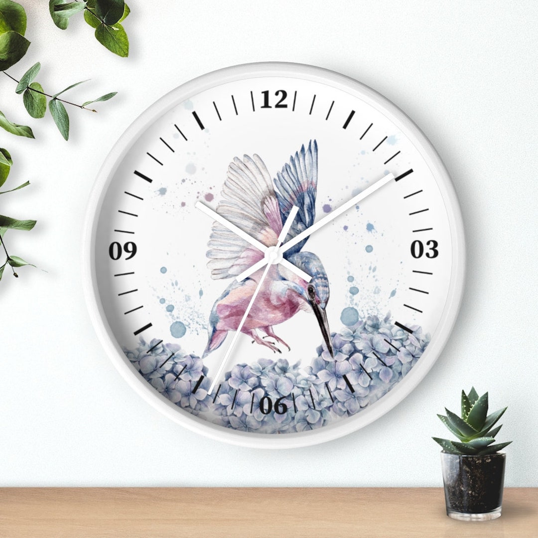 Humming Bird Wall Clock, Dusty Blue Wall Decoration, Home Decor, Nature ...
