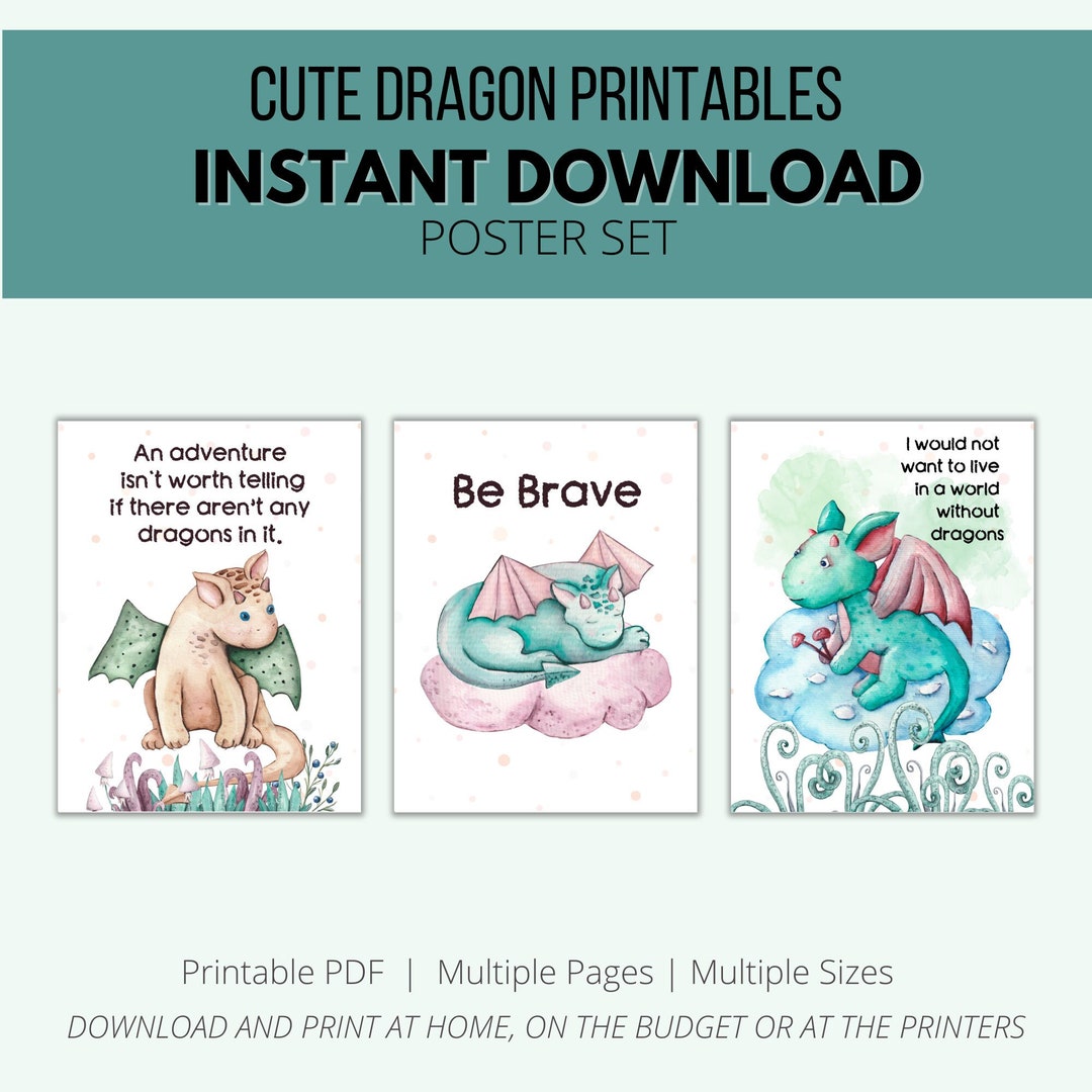 Pastel Dragons DIGITAL DOWNLOAD, Home Decor Prints, Print at Home, DIY ...
