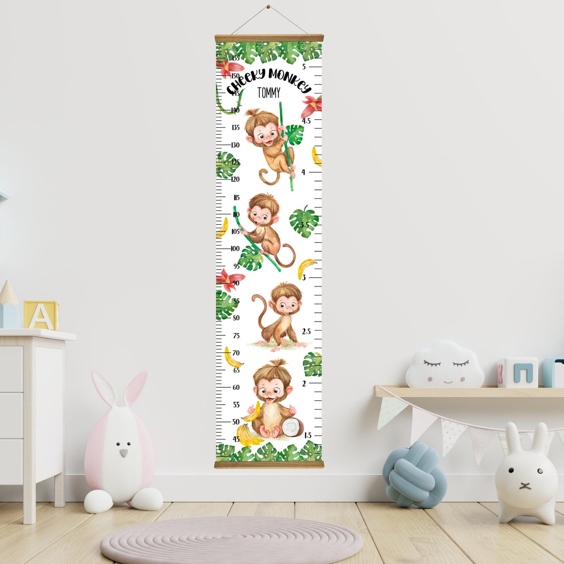 Customised Monkey Height Chart, Nursery Decor, 1st Birthday Gift ...
