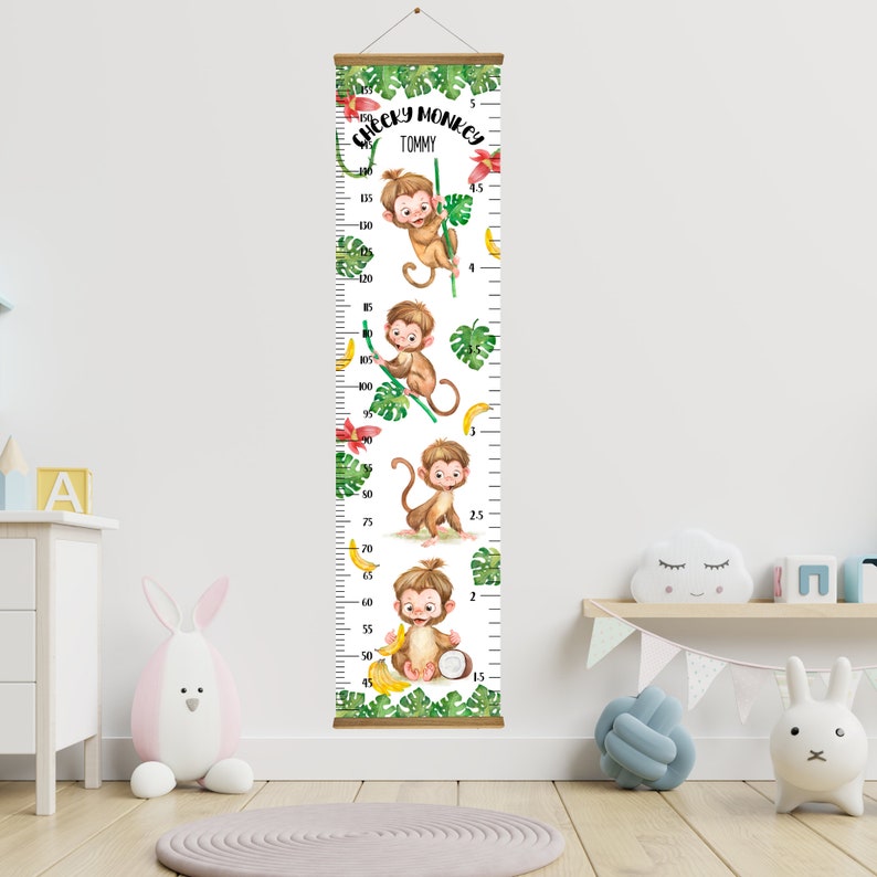 Customised Monkey Height Chart, Nursery Decor, 1st Birthday Gift ...