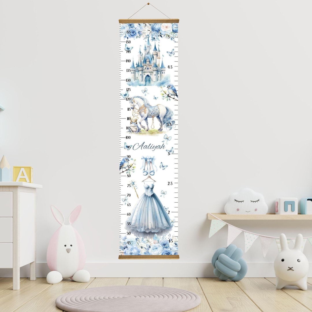 Cinderella Customised Height Chart, Blue Princess, Nursery Decor ...