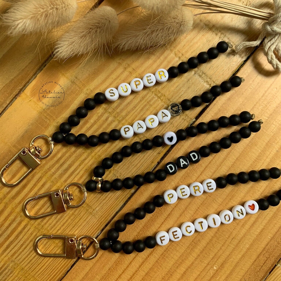 Father's Day Gift / "pèrefection, Super Papa, Dad" Key Ring / Beaded ...