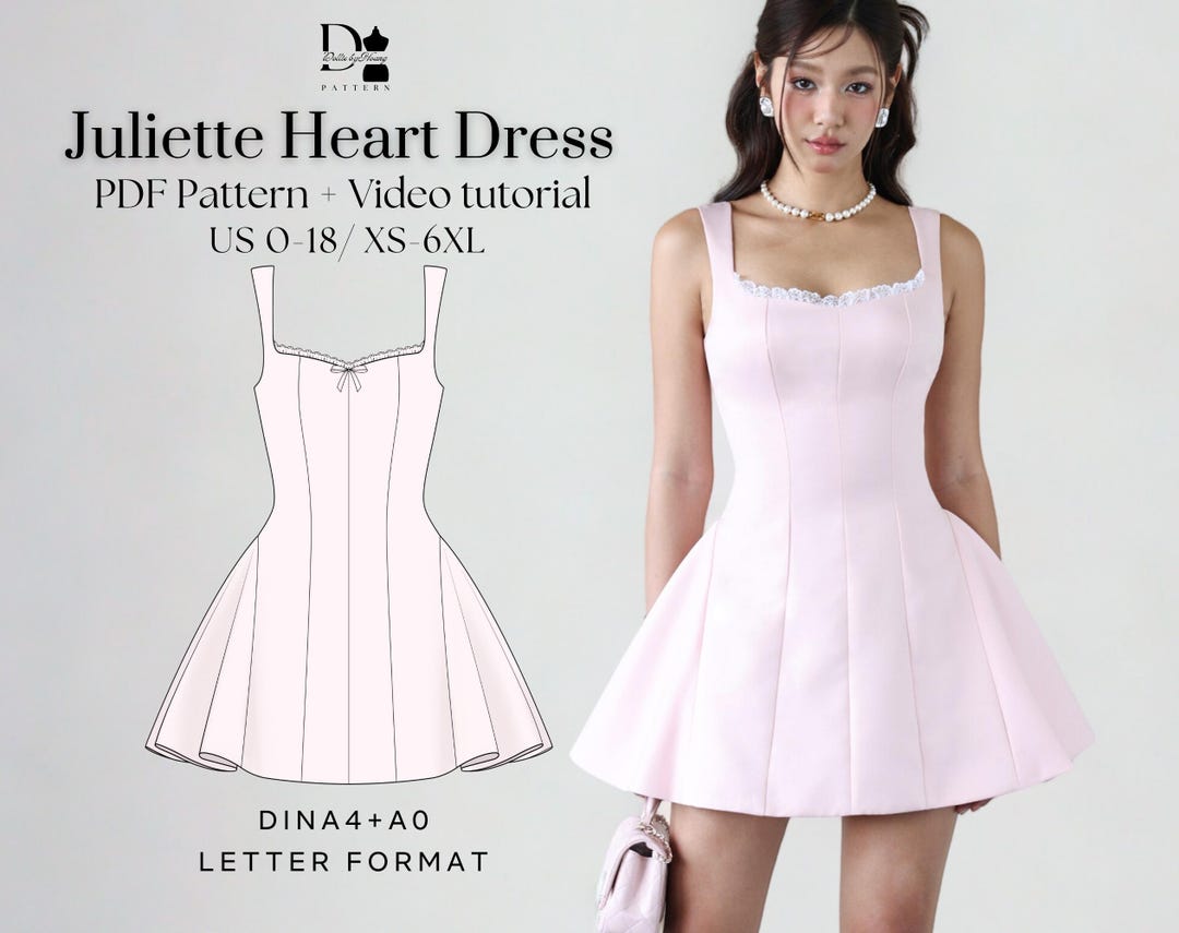 Heart Neckline Fit & Flare Mini Dress Sewing Pattern (PDF) - Etsy