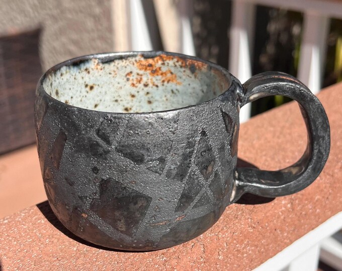 Wheel Thrown Espresso Mug - EVH Inspired - Black on Black With Blue ...
