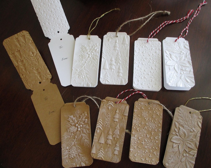 Set/12 Double Fold Embossed Christmas Gift Tags--blank Writeable Inside ...