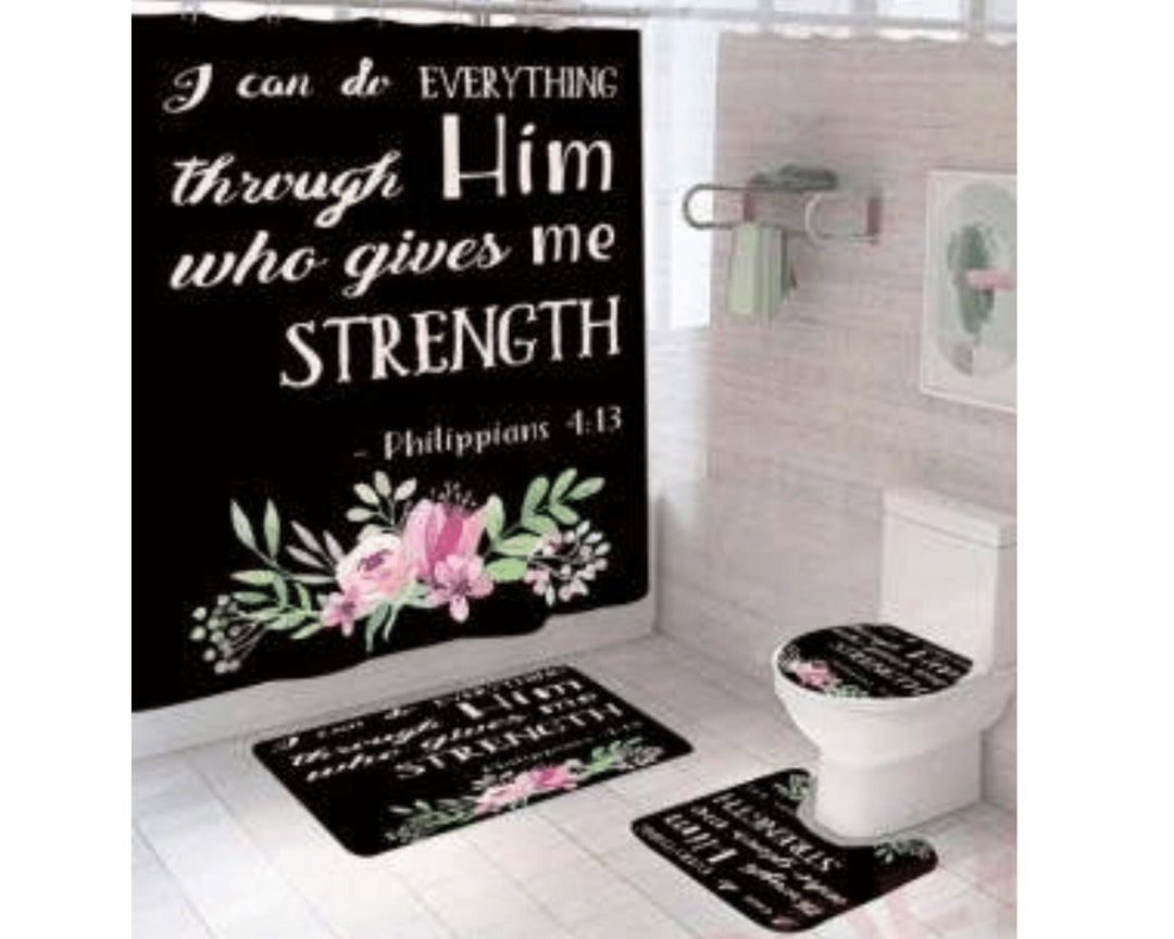 Bible Verse Bathroom Set: Floral Shower Curtain & Rugs - Etsy