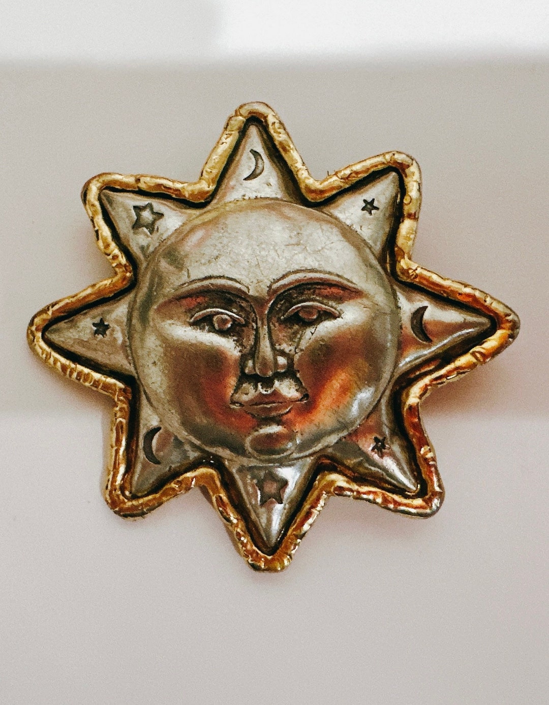 JJ Vintage Celestial Sun Face Brooch, Signed - Etsy