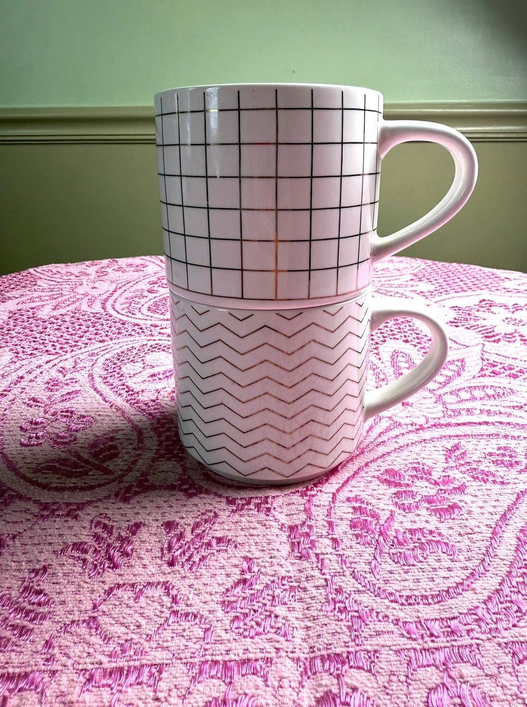 Set of 2 Coco + Lola Coffee Mugs – Modern Grid & Chevron Pattern - Etsy