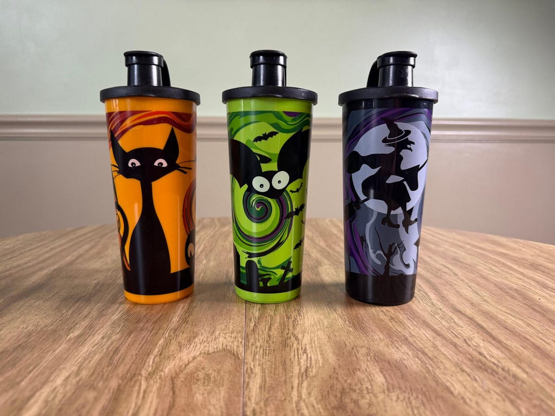 Tupperware Halloween Shaker Tumbler Set (3) – Black Cat, Bat, Witch ...