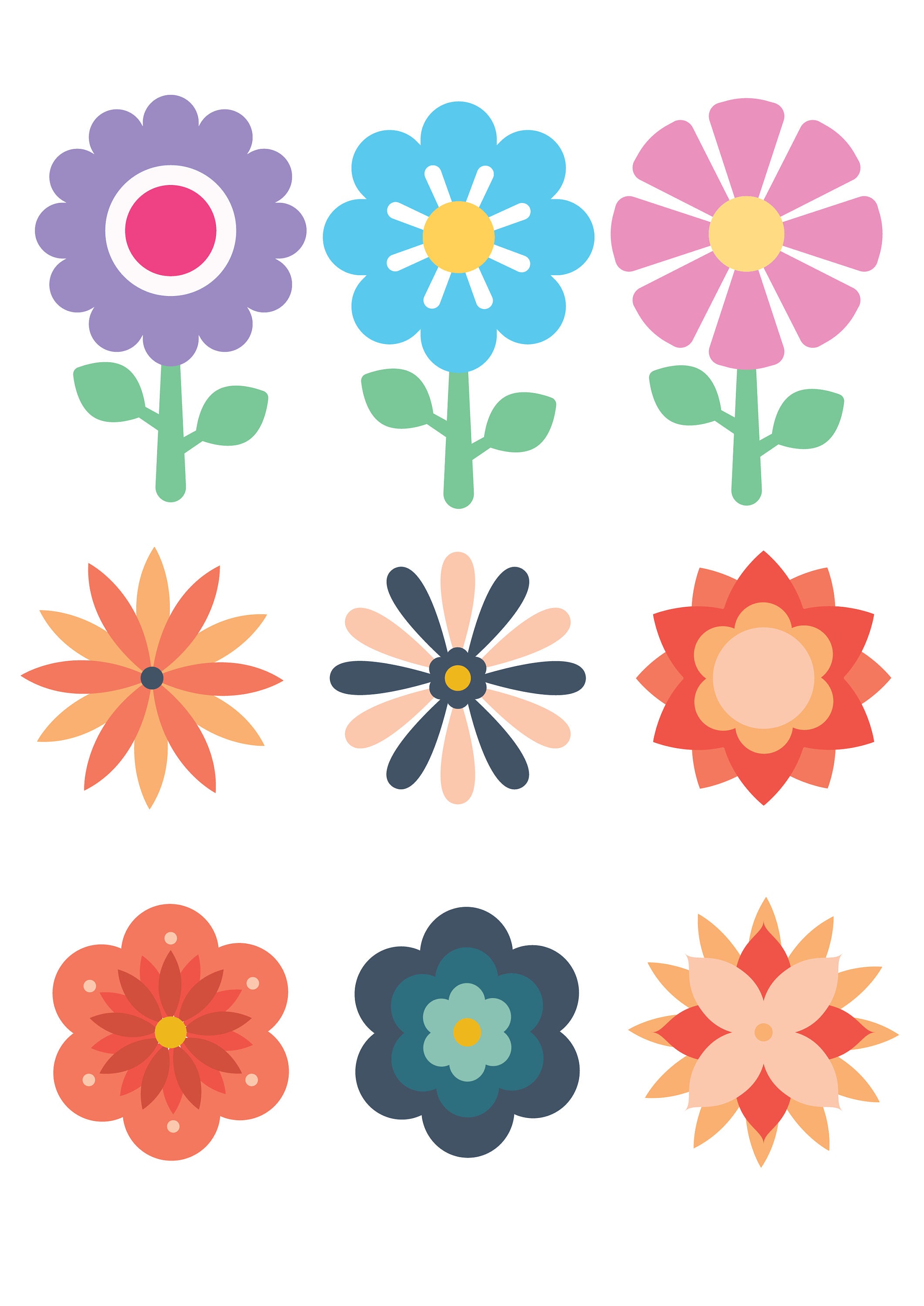 Flower SVG Bundle 100 Pcs, Flower Icon Svg, Flat Flowers Clipart Vector ...