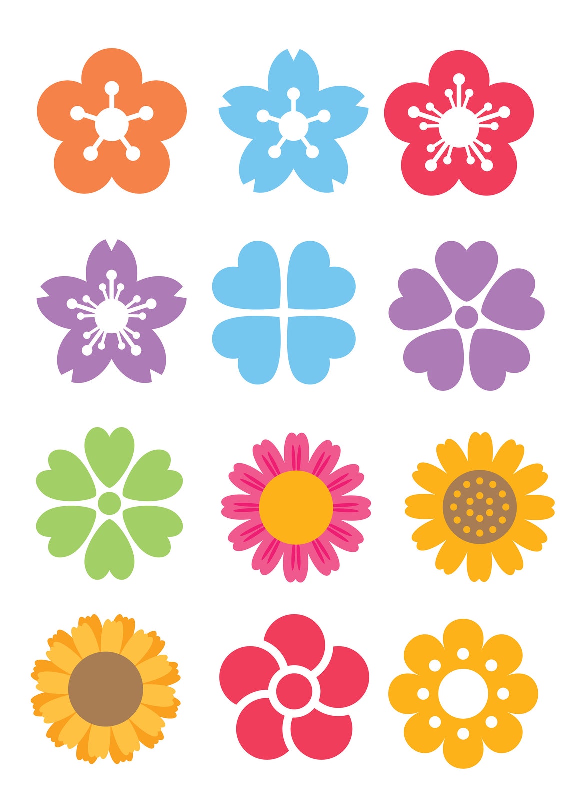 Flower SVG Bundle 100 Pcs, Flower Icon Svg, Flat Flowers Clipart Vector ...
