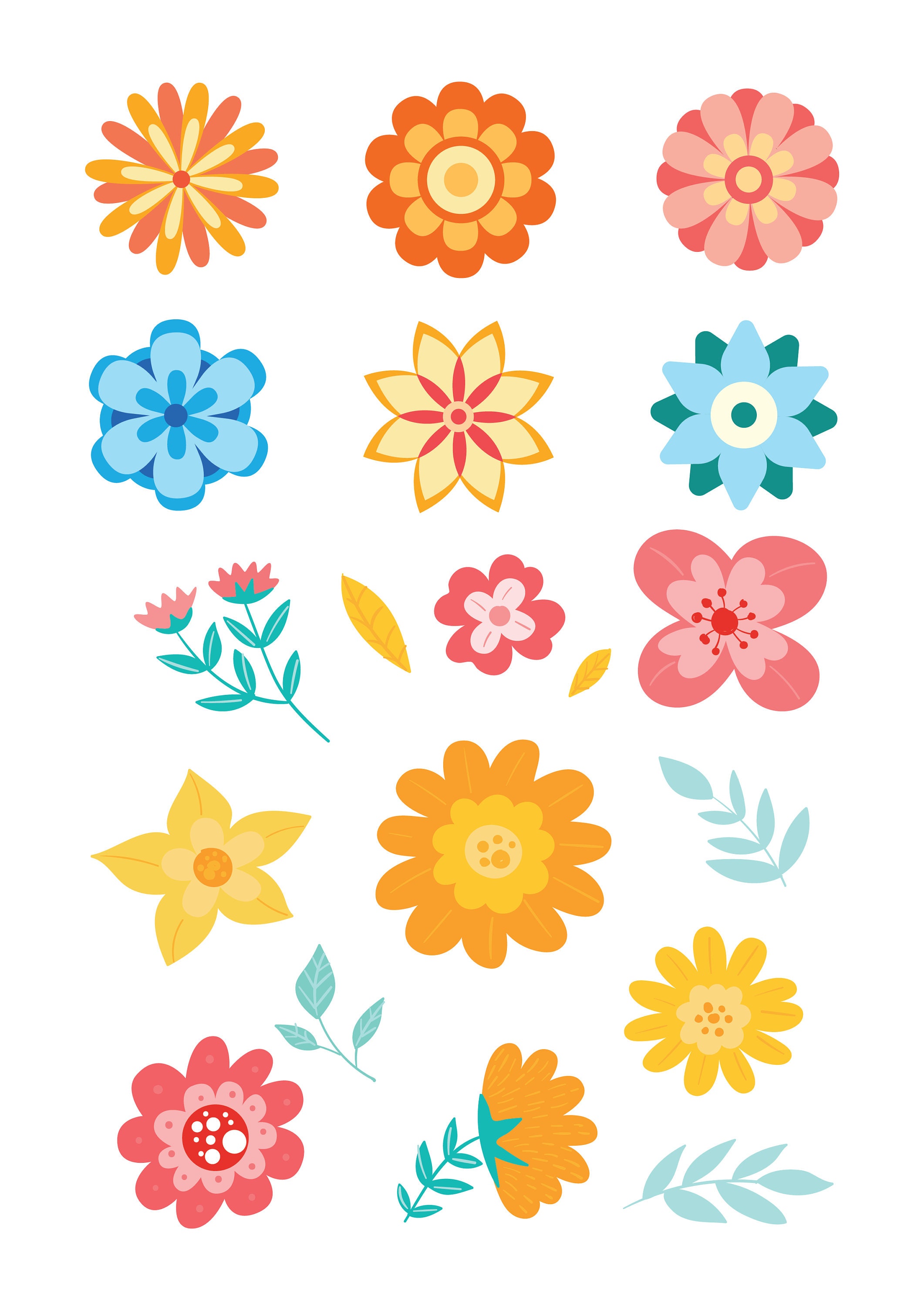 Flower SVG Bundle 100 Pcs, Flower Icon Svg, Flat Flowers Clipart Vector ...