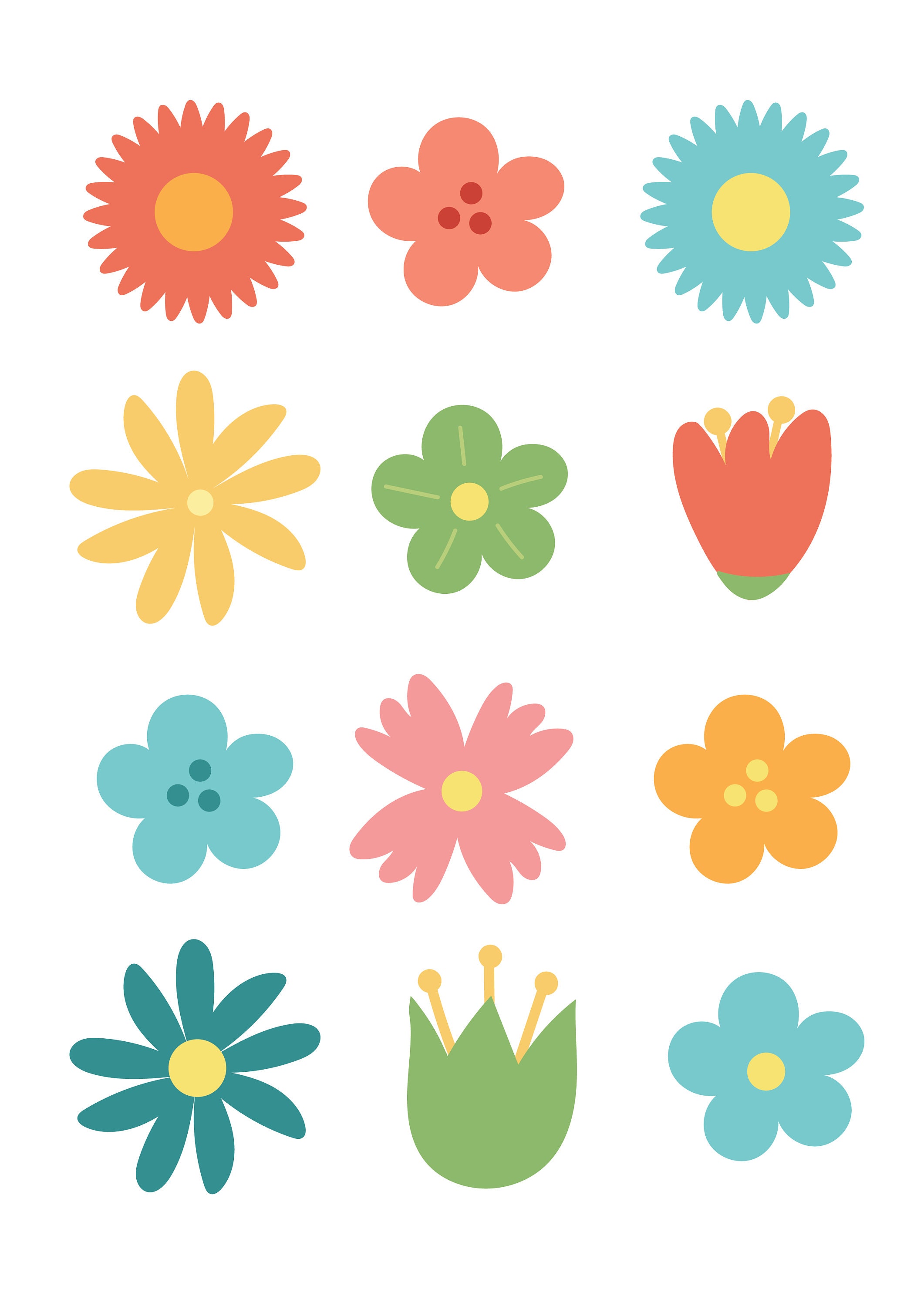 Flower SVG Bundle 100 Pcs, Flower Icon Svg, Flat Flowers Clipart Vector ...