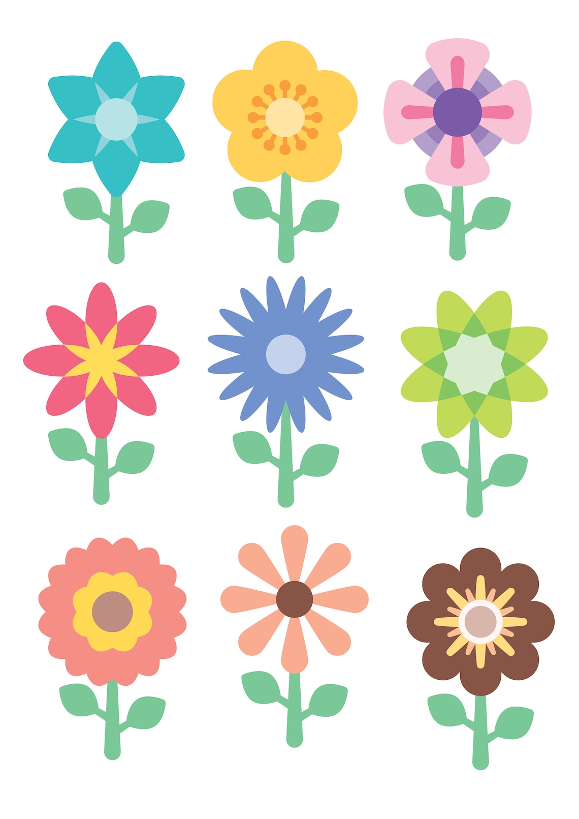 Flower SVG Bundle 100 Pcs, Flower Icon Svg, Flat Flowers Clipart Vector ...