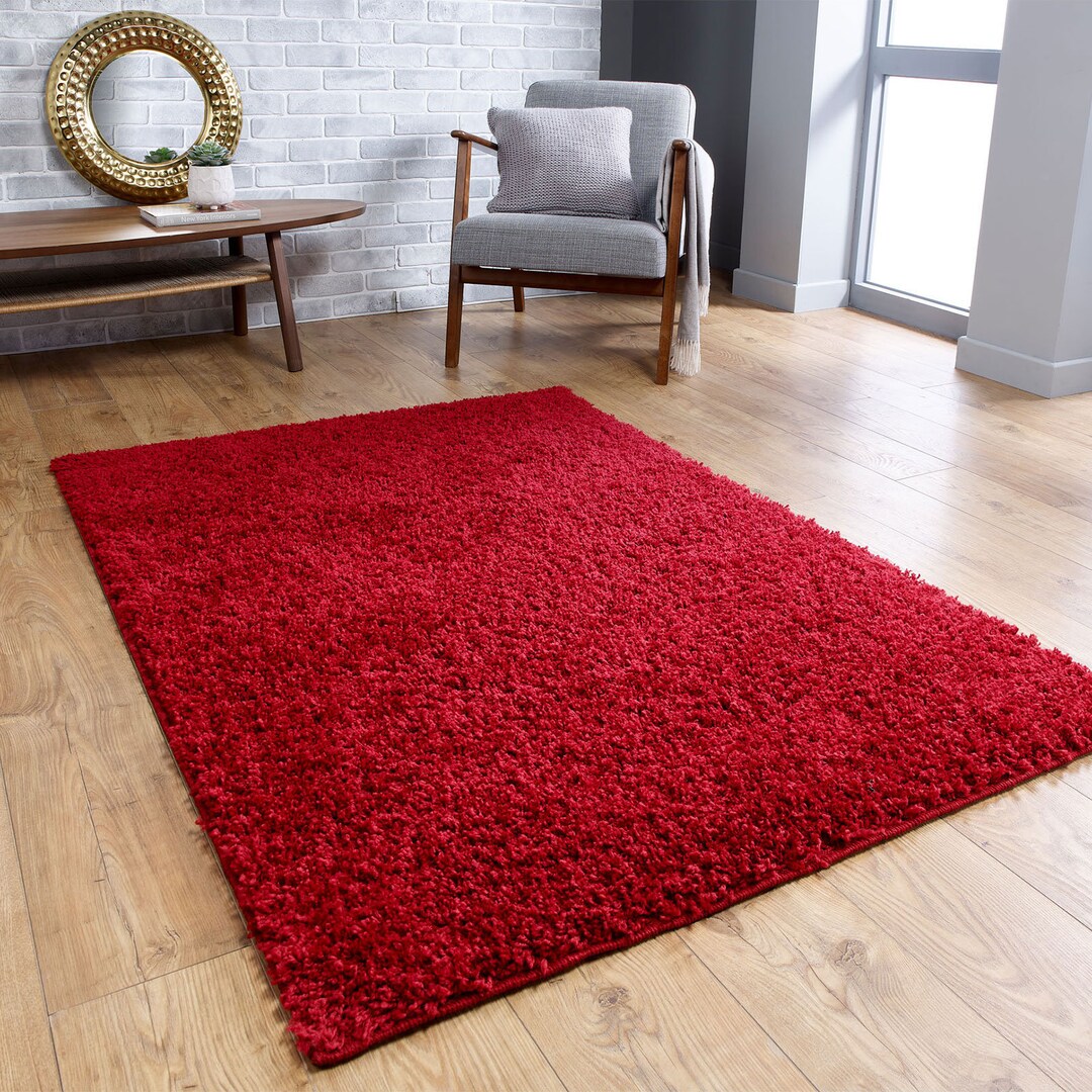 Shaggy Plain Modern Rugs in Red Area Rug/Hall Runner Rug - Etsy.de